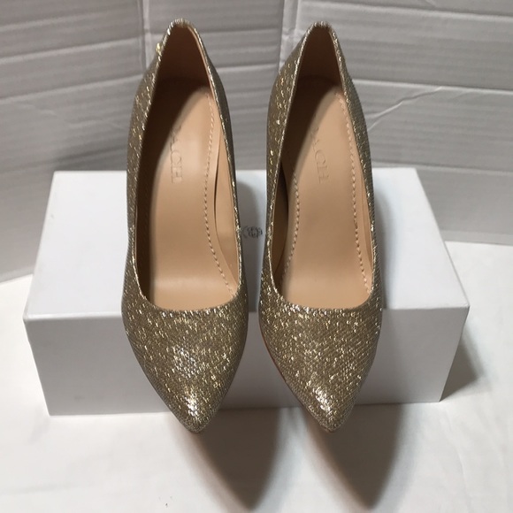 Coach | Shoes | Coach Sparkly Gold Heels With Leather Sole And Comfort ...